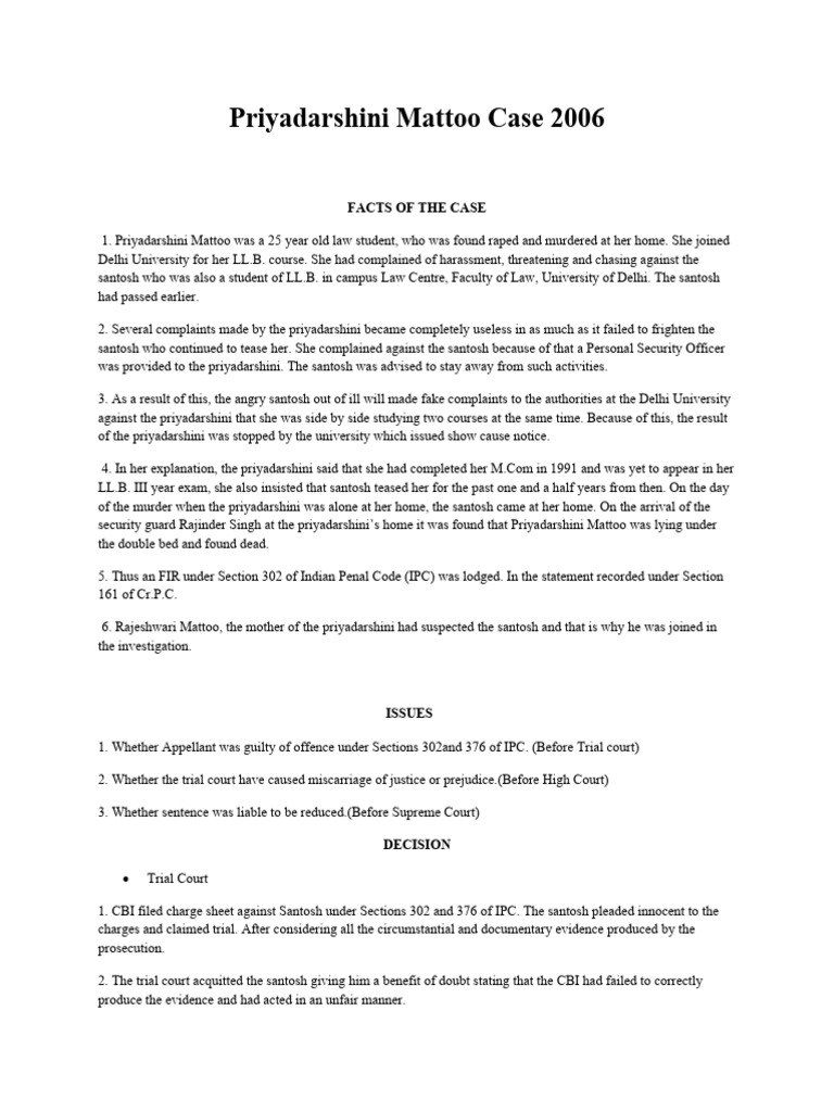 Priyadarshini Mattoo Case 2006 | PDF | Capital Punishment | Public Law