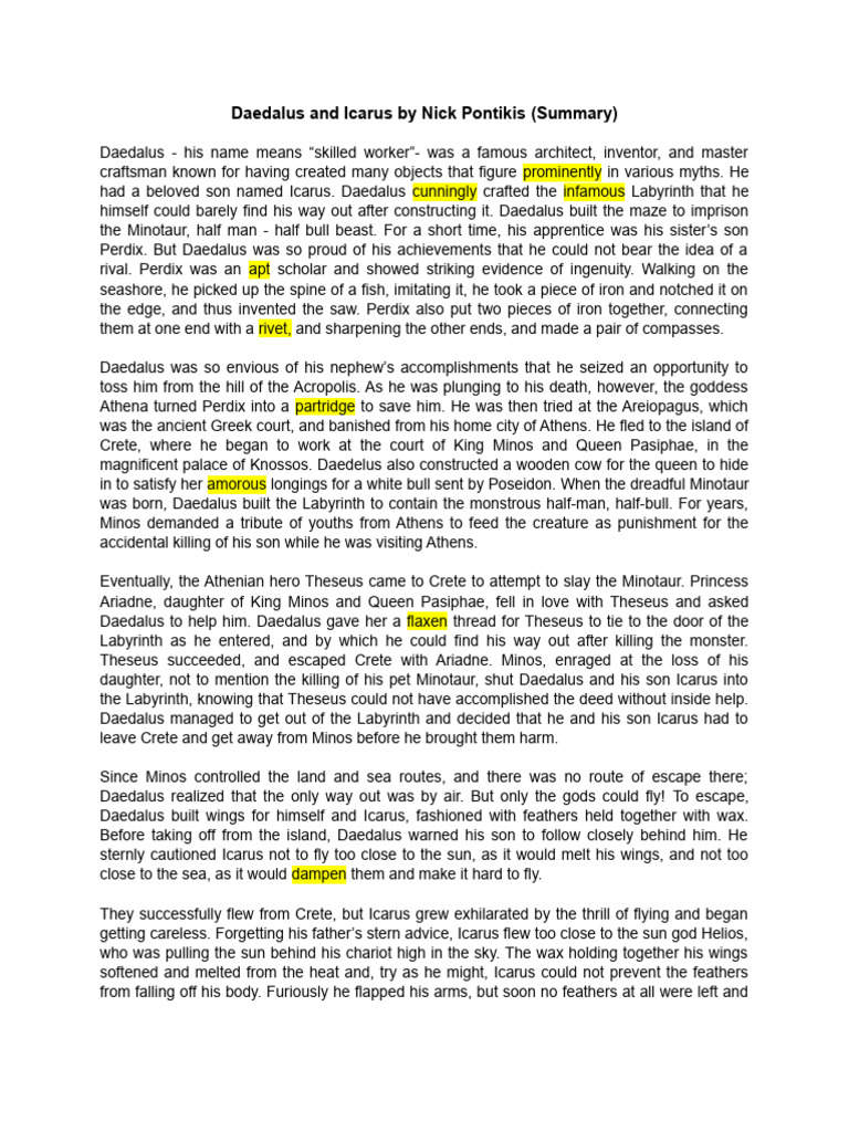 Daedalus and Icarus by Nick Pontikis | PDF | Minotaur | Theseus