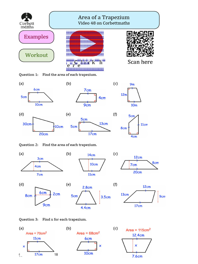 Area of Trapezium Worksheet | PDF | Area | Rectangle