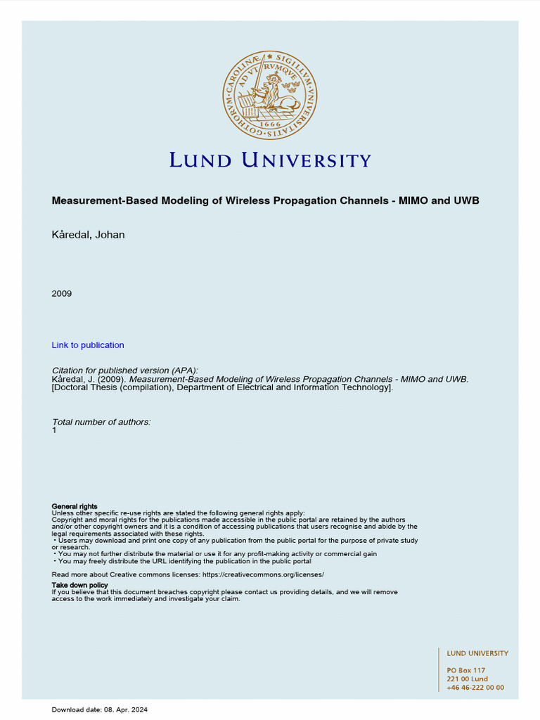 Measurement-Based Modeling of Wireless Propagation Channels - MIMO and ...