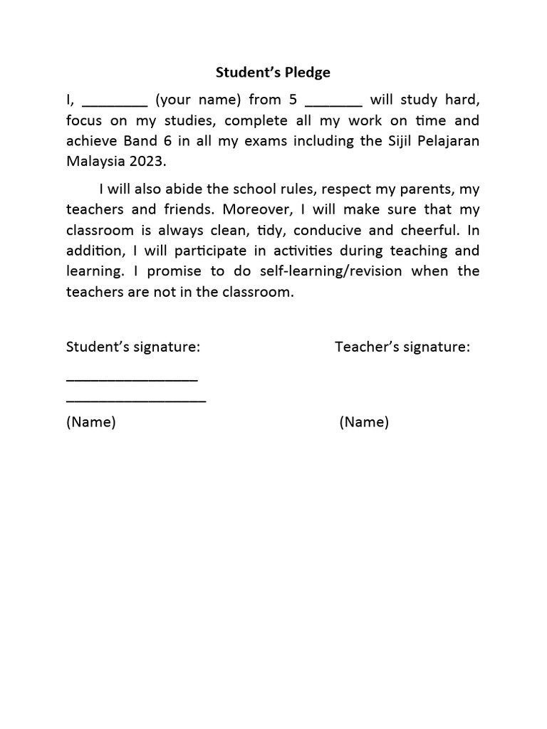 Student's Pledge | PDF | Career & Growth