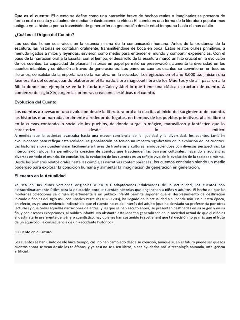 Tema Que es el cuento | PDF | Cuentos | Evolución