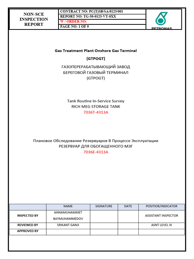 Gas Tank Inspection Report Summary | PDF | Secondary Sector Of The ...