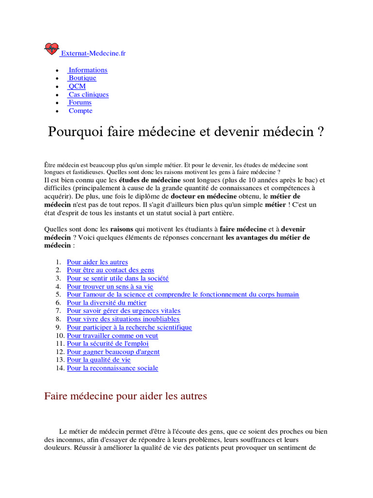 Pourquoi choisir le métier de médecin ? | PDF | Médecin | Médecine
