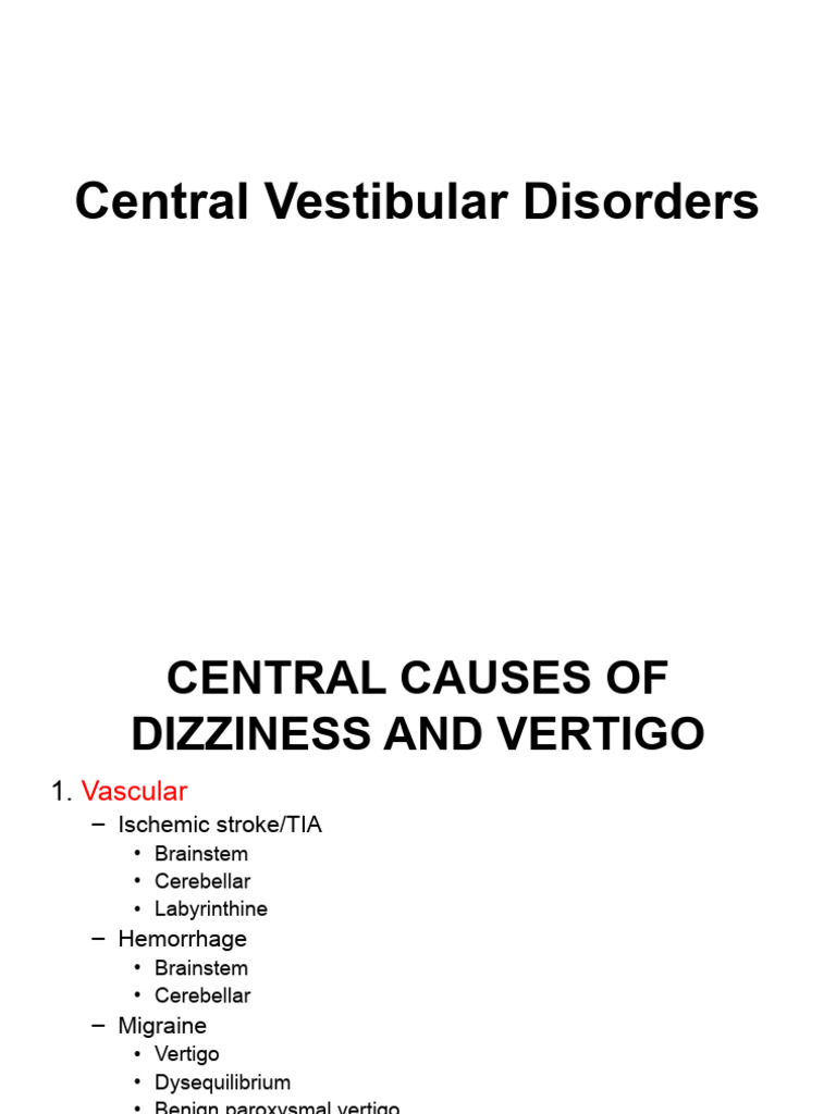 Central Vestibular Disorder | PDF | Vertigo | Migraine