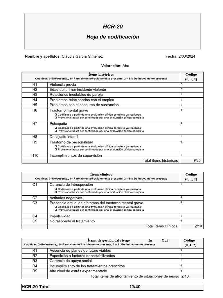 HCR-20 para Informe Pericial (Abu) | Descargar gratis PDF ...
