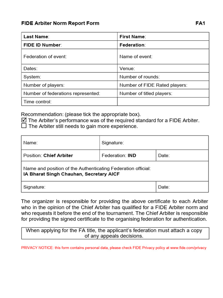 Arbiter Norms Title Application Format | PDF | Chess