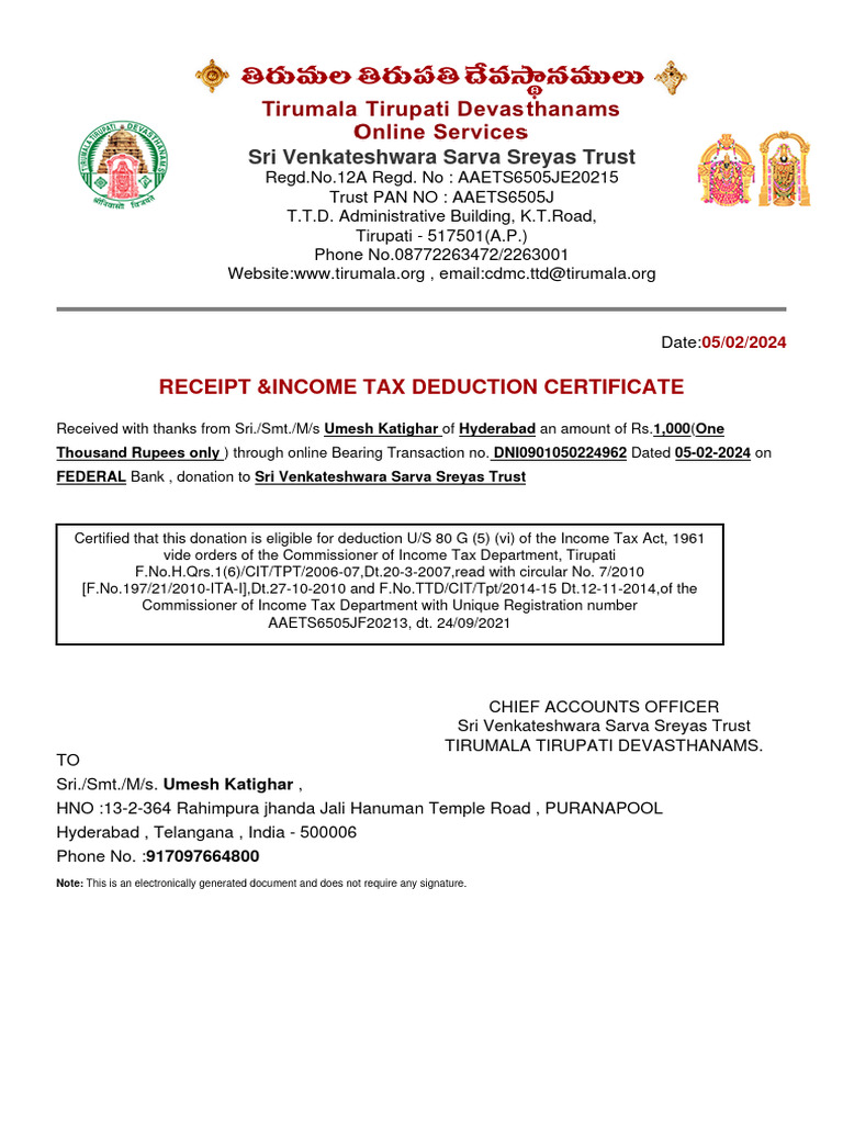 Edonation IT Receipt DNI0901050224962 | PDF