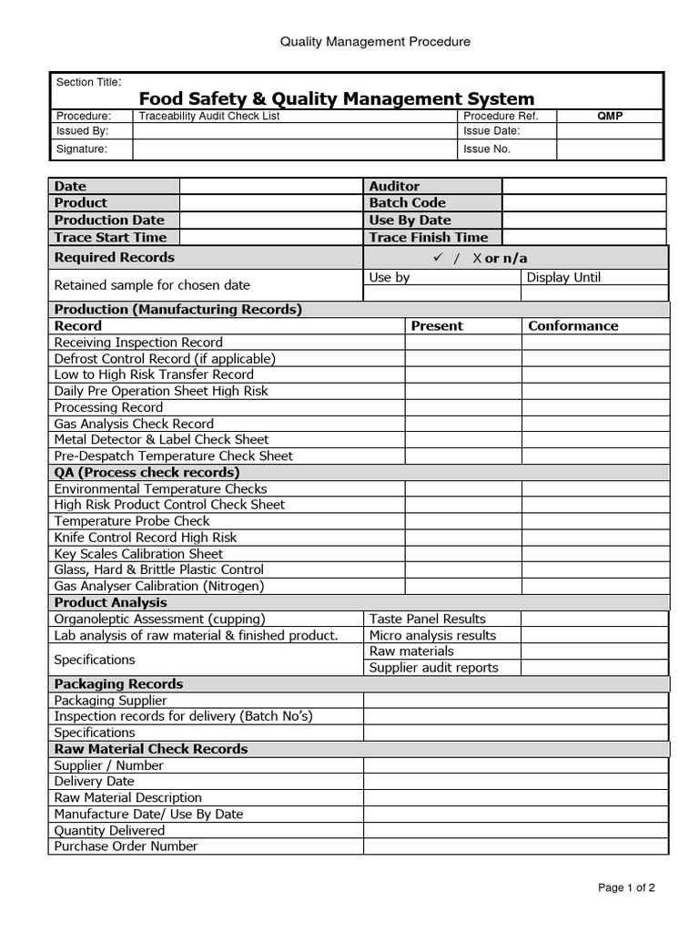 Template Traceability Audit Checklist Example | PDF | Audit | Calibration