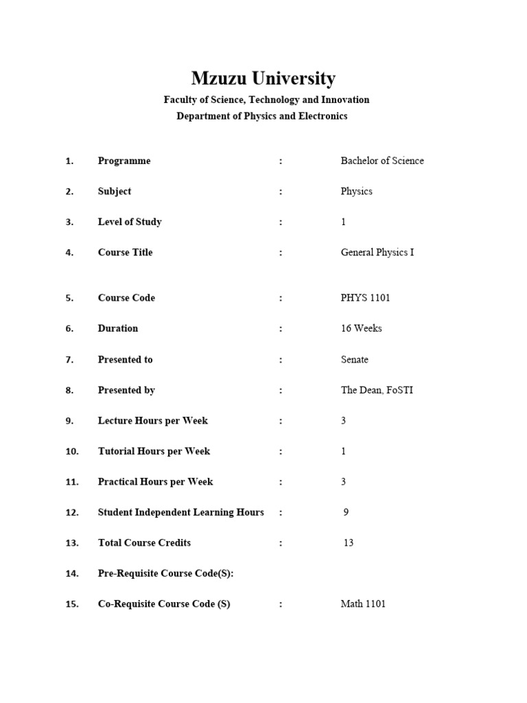 PHYS 1101 - Detailed - Course - Outline | PDF | Waves | Newton's Laws ...