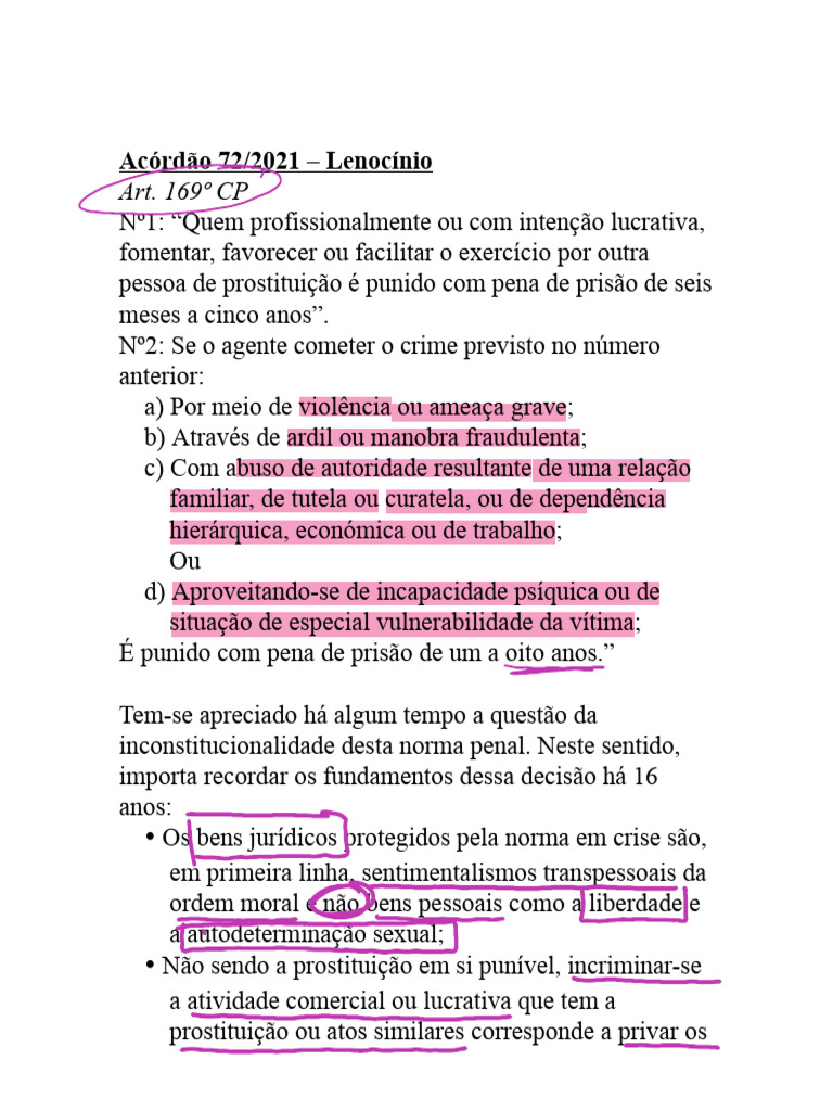 Acórdãos Sobre Lenocínio - Editados | PDF | Direito Penal | Constituição