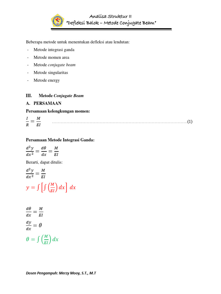 Contoh Soal Defleksi Balok Metode Conjugate Beam | PDF