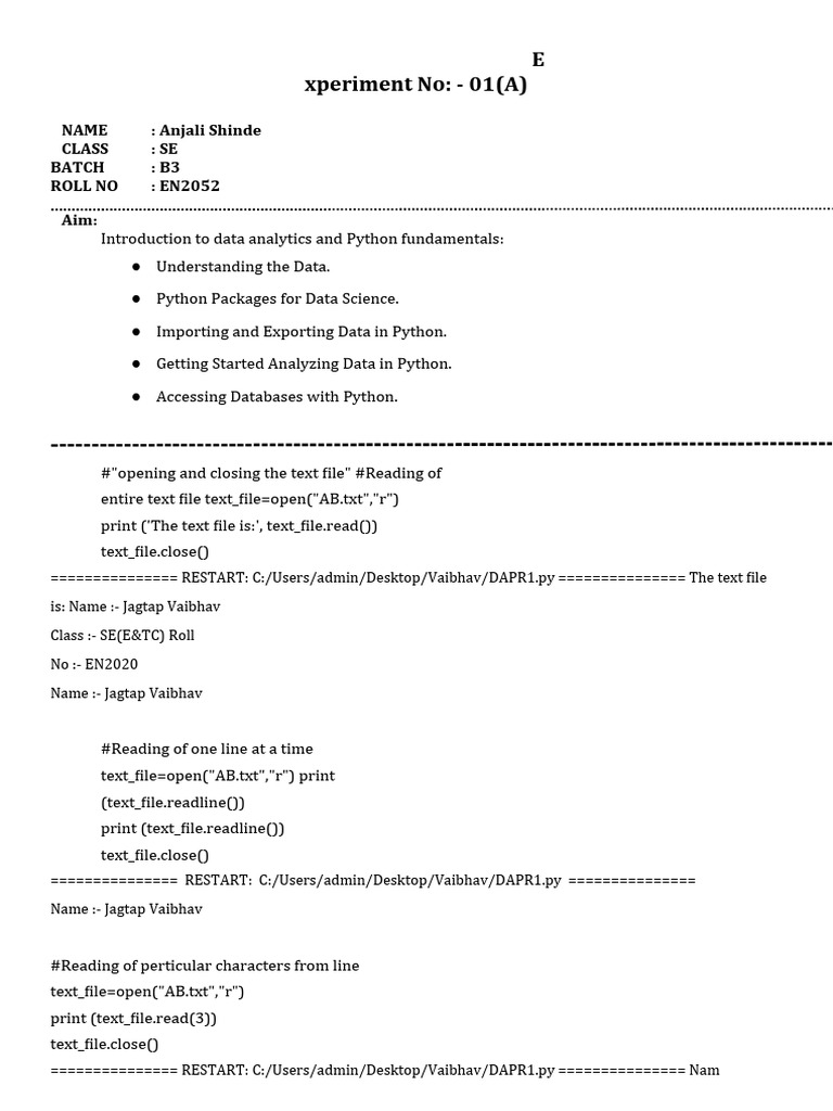 DA Experiment1 Input & Output 13.docx.a | PDF | Information Technology Management | Computer Science