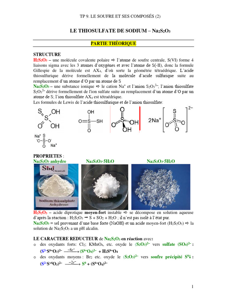Thiosulfate et Peroxodisulfate : Propriétés et Réactions | PDF ...