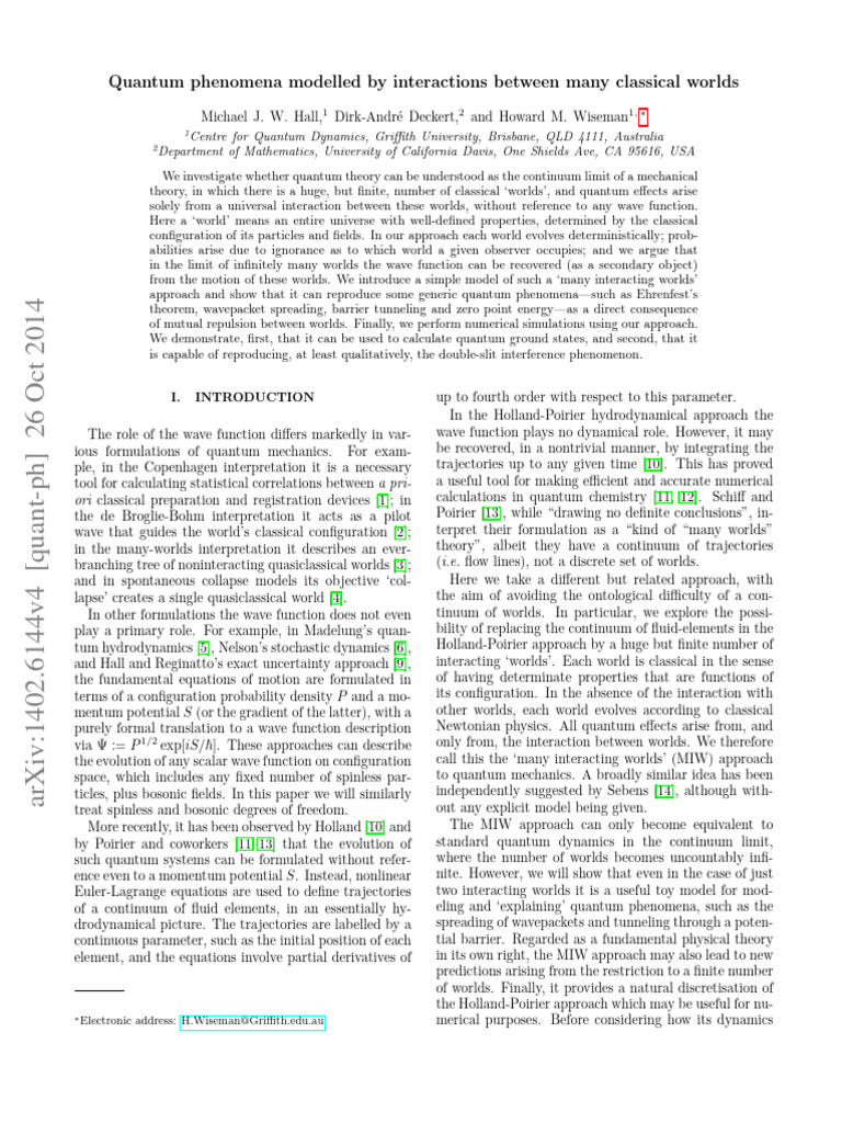 Quantum Phenomena Modelled by Interactions Between Many Classical Worlds | PDF | Quantum ...