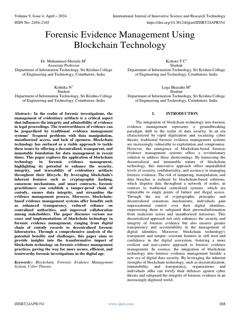 Forensic Evidence Management Using Blockchain Technology Pdf Key Cryptography Authentication