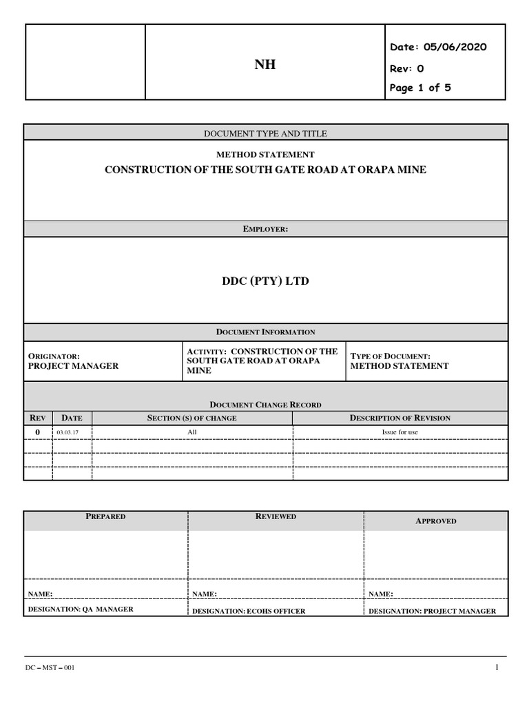 NH METHOD STATEMENT | PDF | Occupational Safety And Health | Safety