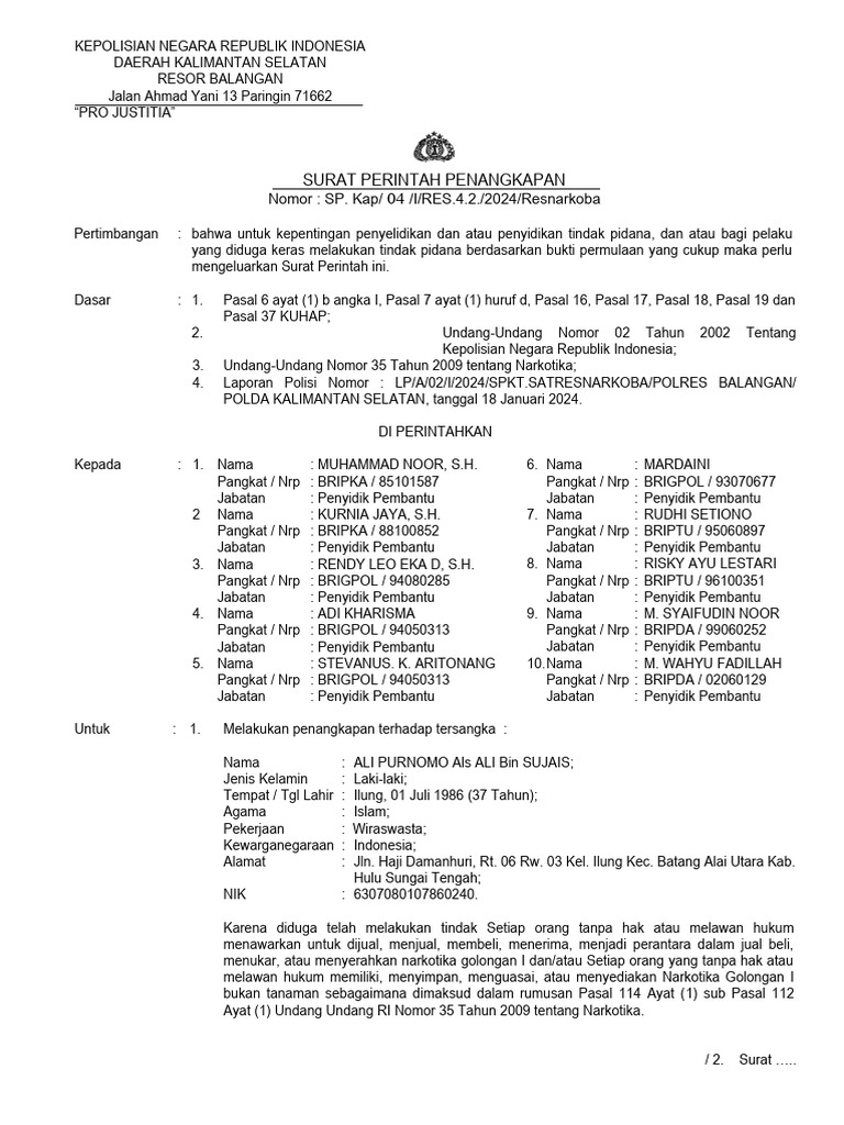 Surat Perintah Penangkapan | PDF