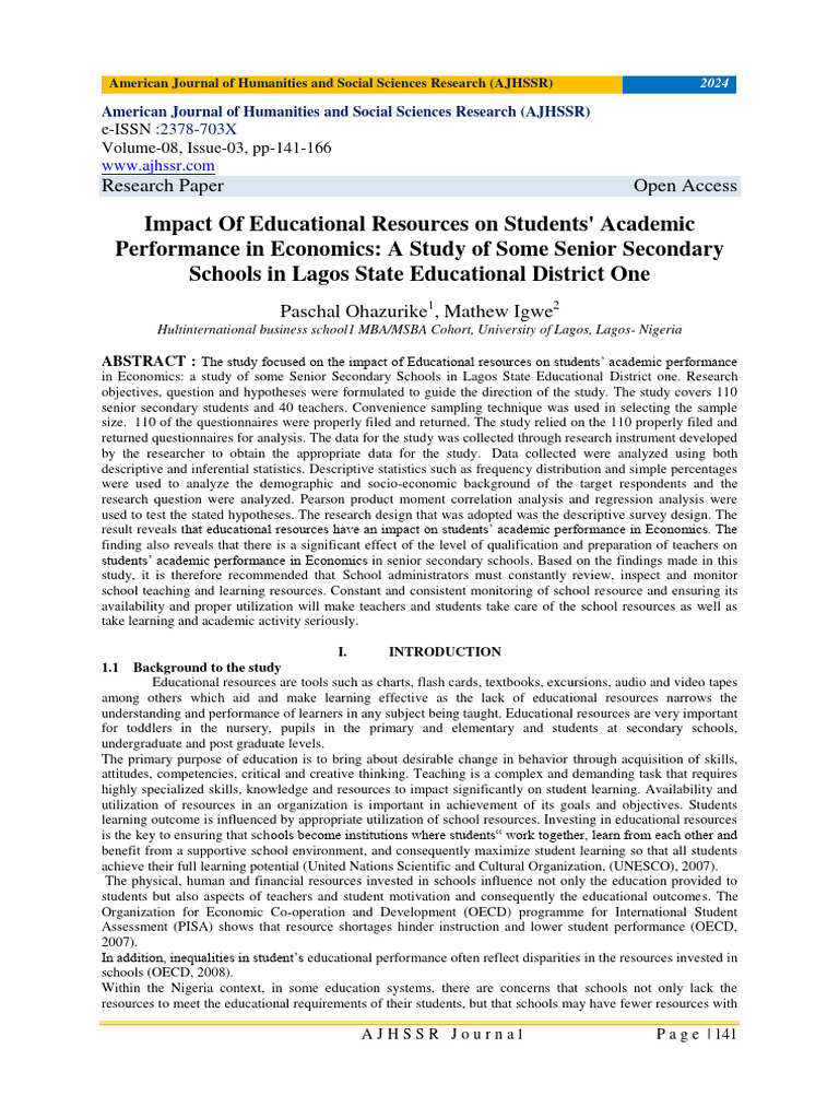 Impact Of Educational Resources on Students' Academic Performance in ...