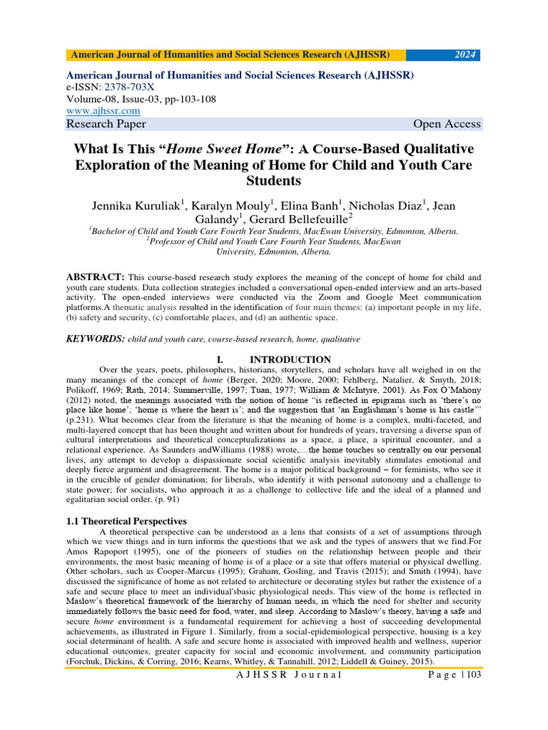 What Is This "Home Sweet Home": A Course-Based Qualitative Exploration ...