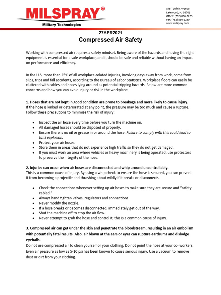 27APR2021 Compressed Air Safety | PDF | Safety | Occupational Safety ...