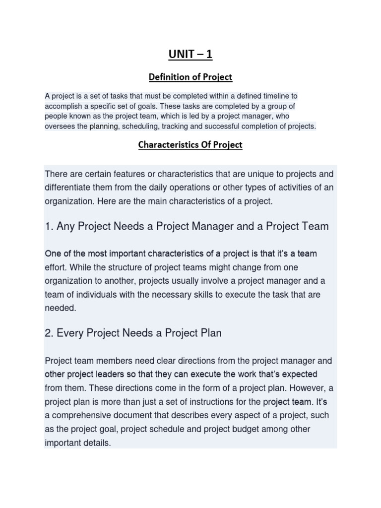 Bba - 6th Sem Project Management (Unit-1) | PDF | Project Management ...