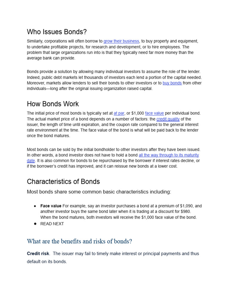 Who Issues Bonds | PDF | Bonds (Finance) | Interest