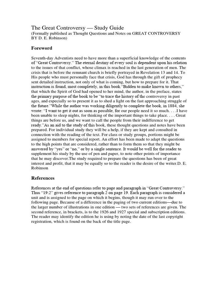 Study Guides The Great Controversy 01 02 | PDF | Christian Belief And ...
