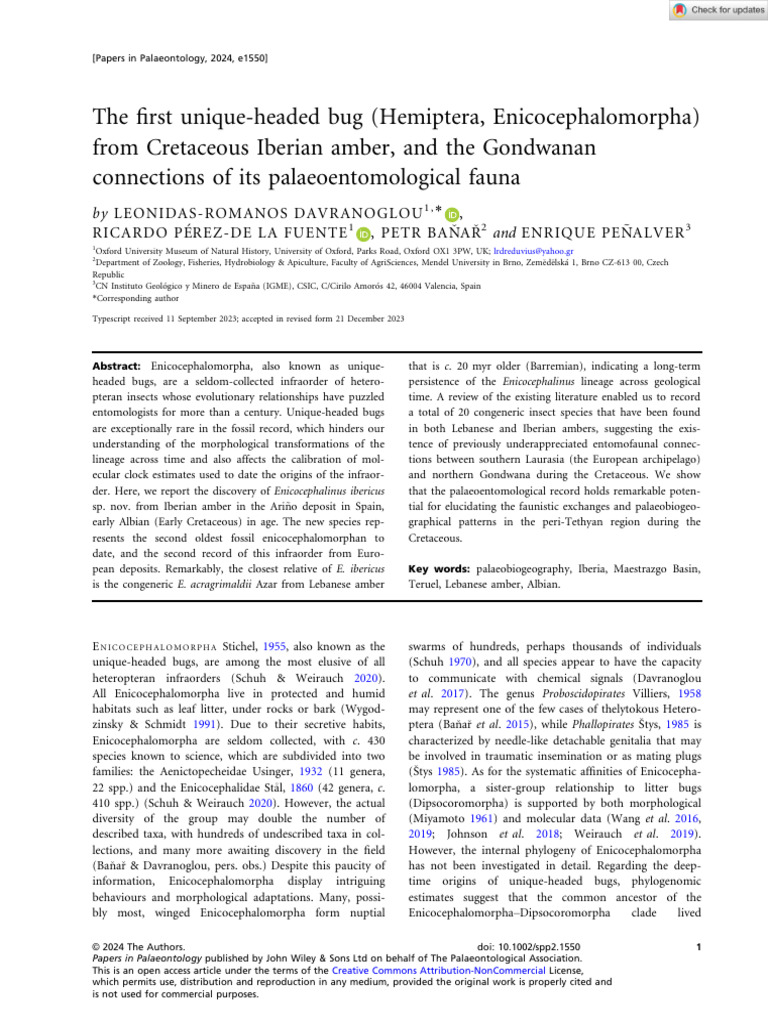 Papers in Palaeontology - 2024 - Davranoglou - The First Unique Headed ...