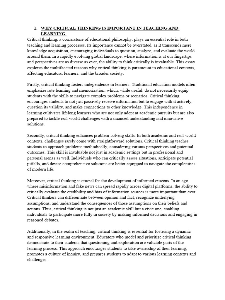 Critical Thinking Edf 111 | PDF | Critical Thinking | Learning
