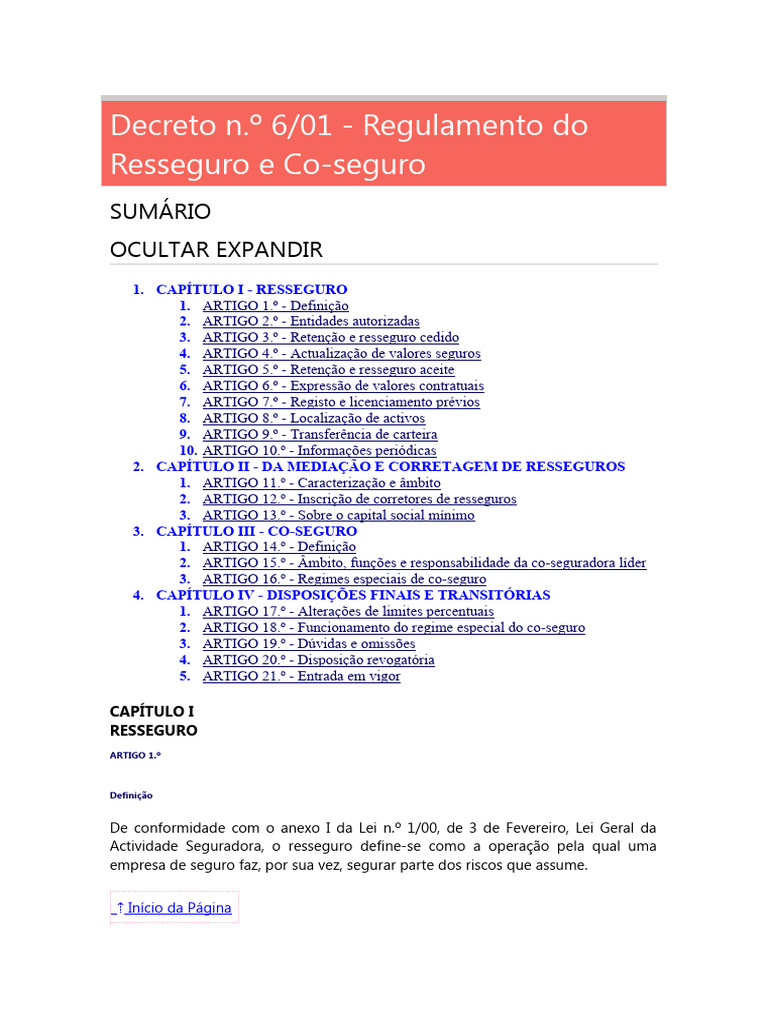 Regulamento Do Co Seguro e Resseguro | PDF | Seguro | Resseguro