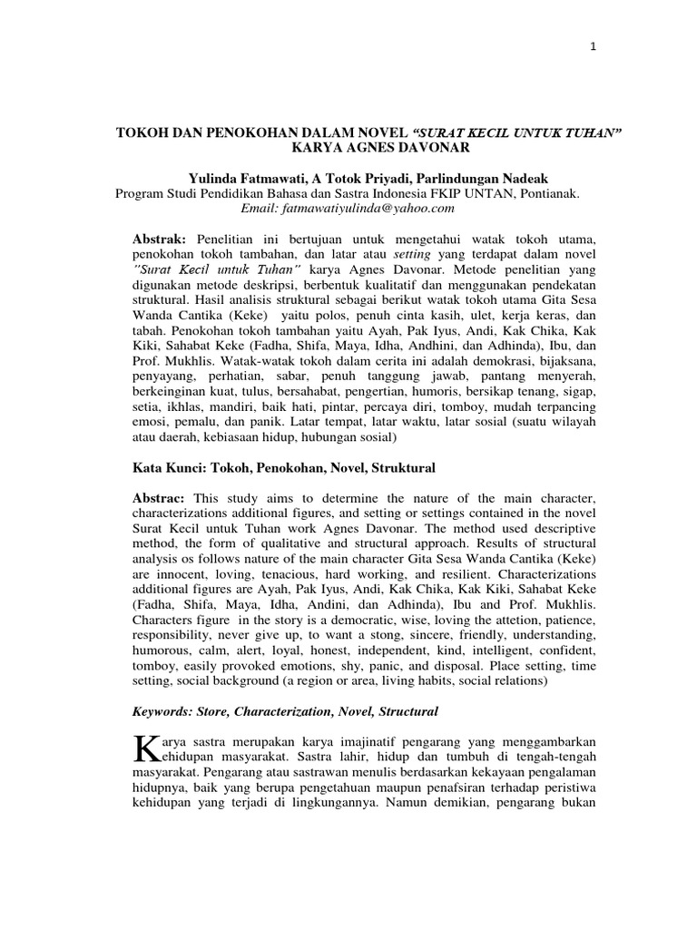 Analisis Penokohan dalam Novel Davonar | PDF | Fiksi Umum