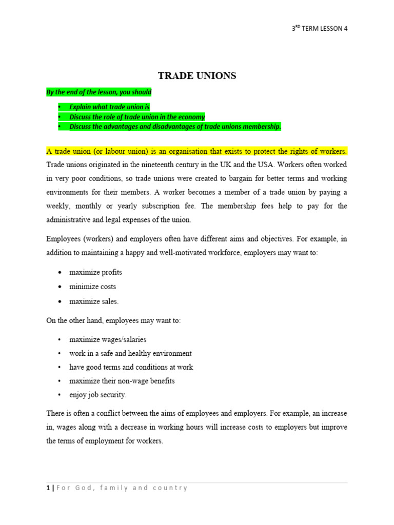 Economics w3-TRADE UNIONS | PDF | Cost Of Living | Trade Union