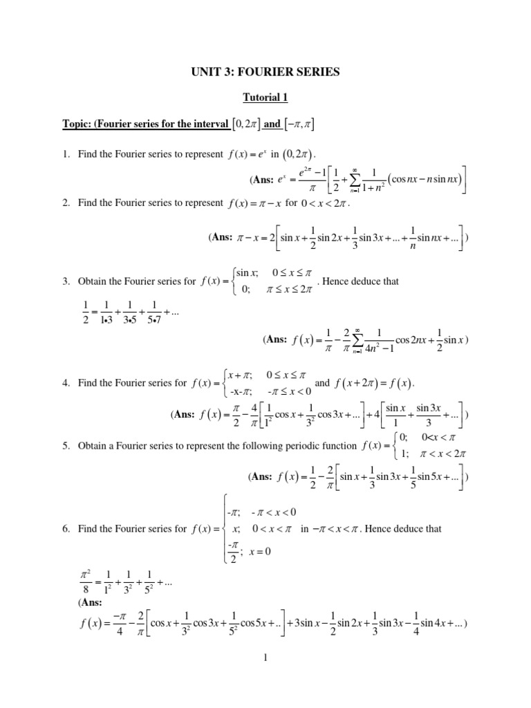 Tutorial Problems Fourier Series | PDF | Mathematical Analysis ... Tutorial Problems Fourier Series | PDF | Mathematical Analysis ...