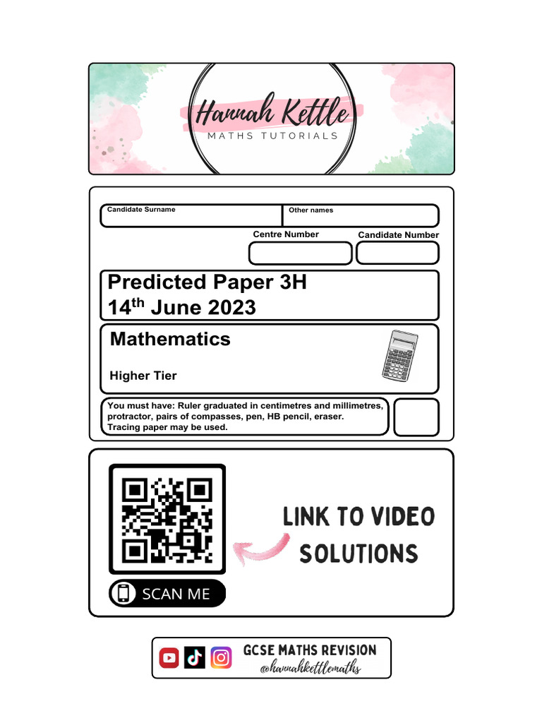 Hannah Kettle 3H Predicted Paper | PDF | Quadratic Equation | Mathematics