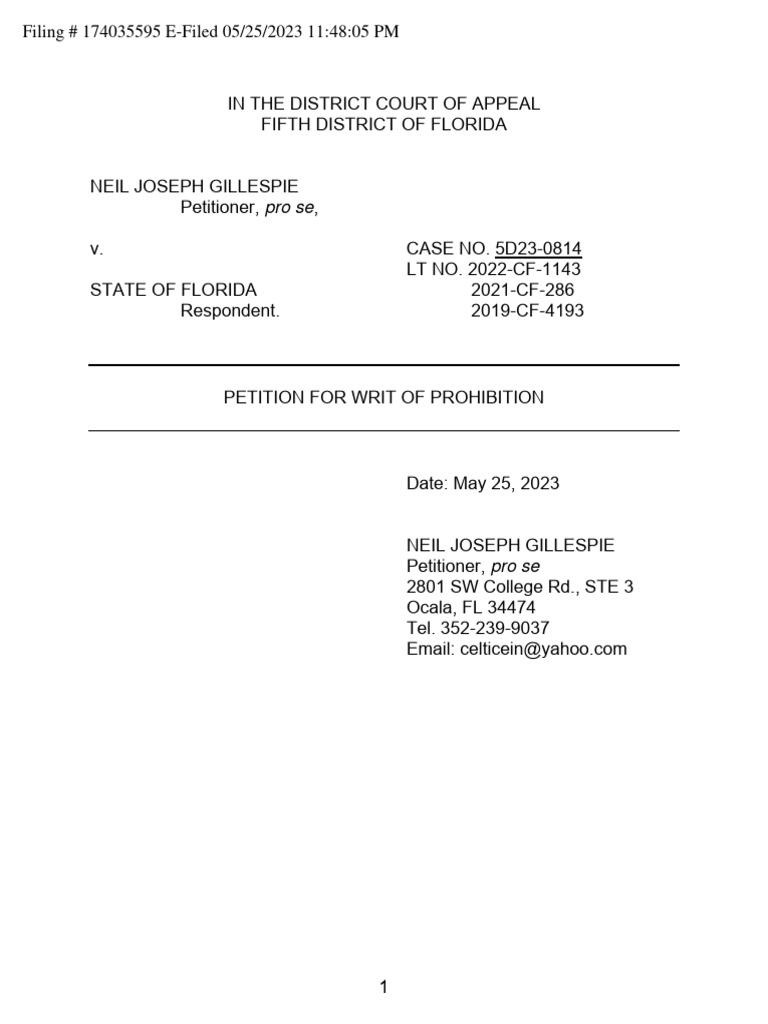Petition To Remove Judge Peter Brigham 5D23-0814 | PDF | Judicial ...