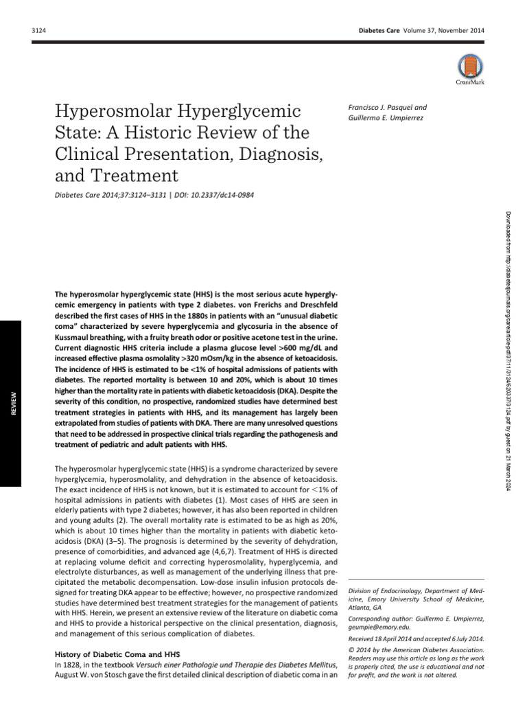 Hyperosmolar Hyperglycemic State: A Historic Review of The Clinical ...