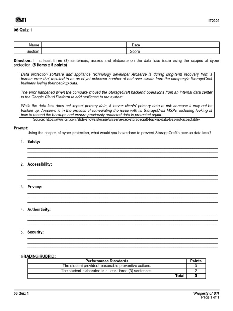 06 Quiz 1 | PDF | Backup | Cloud Computing