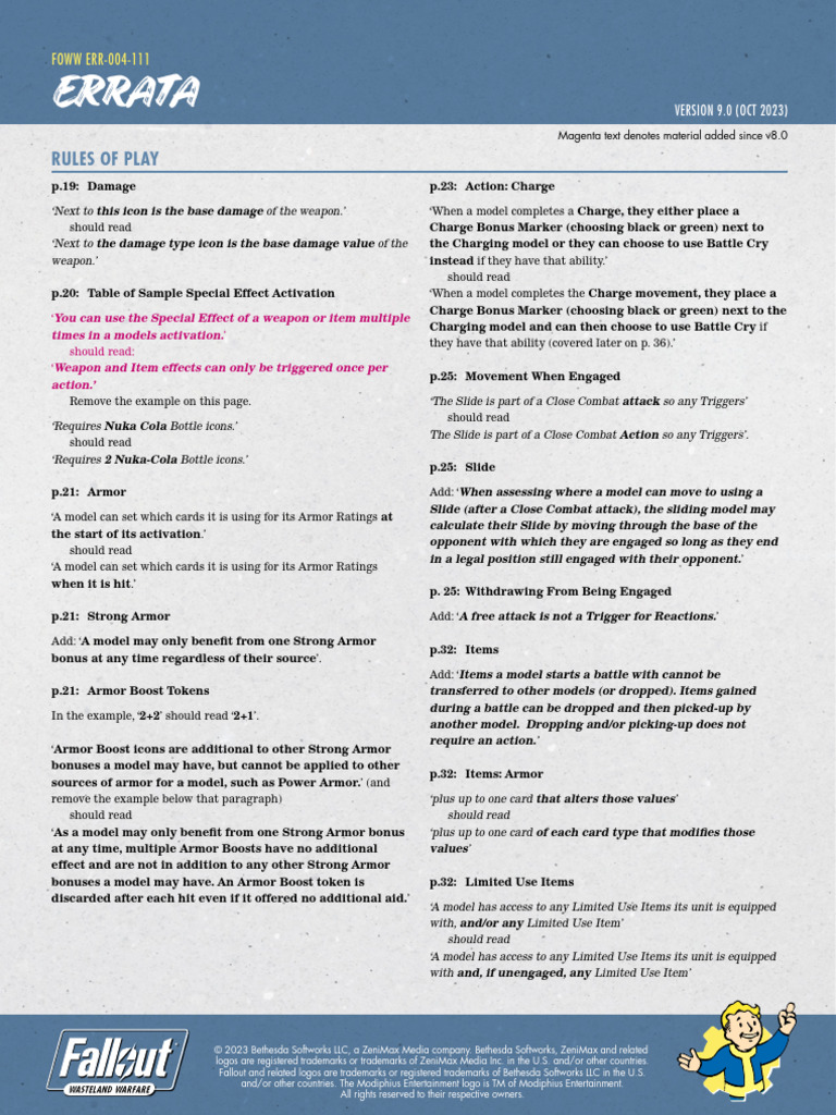 Fallout Errata: Rules of Play Update | PDF