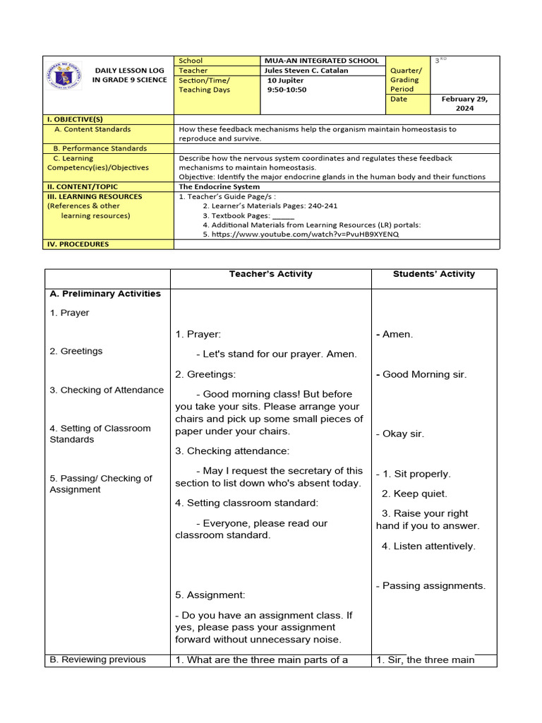 Endocrine System Overview for Grade 9 | PDF | Endocrine System | Neuron
