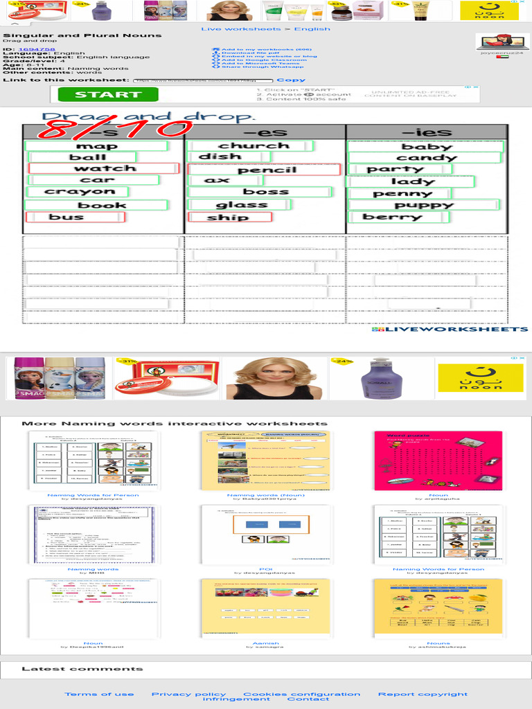 Singular and Plural Nouns Interactive Worksheet for 4 | PDF | Worksheet ...