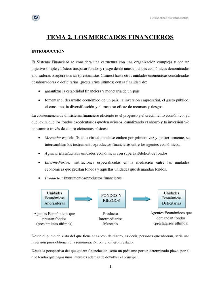TEMA 2.- Los Mercados Financieros | PDF | Sistema financiero | Bancos