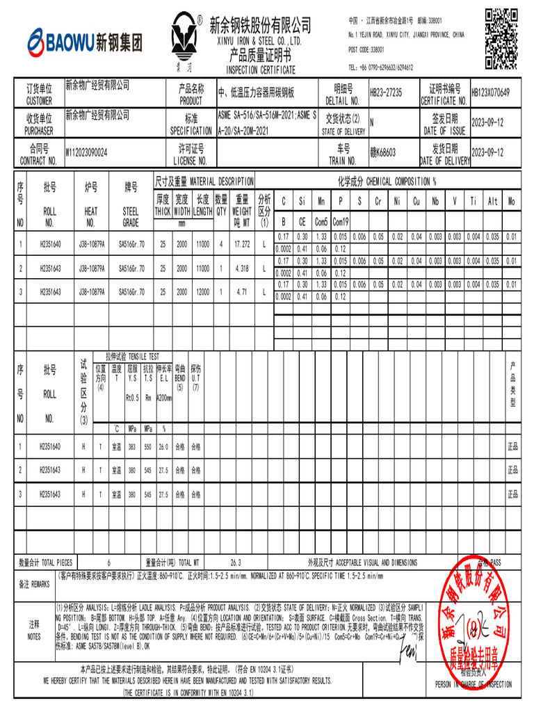 Mill Test Certificate Sample