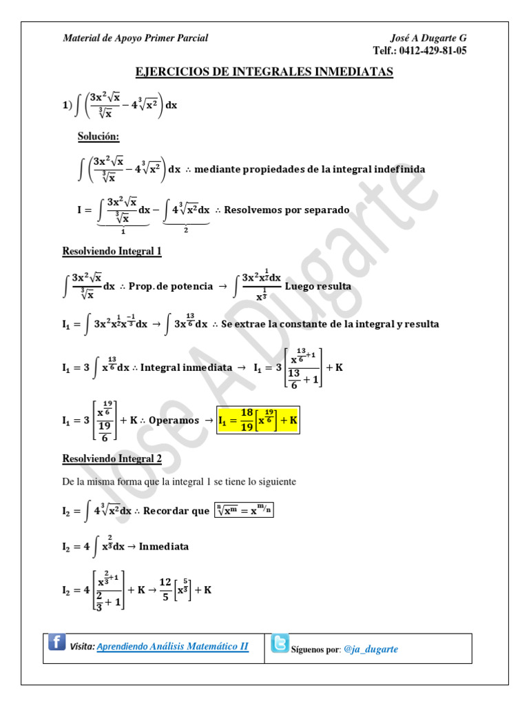 Parcial 1 - Integral Indefinida Ejercicios Resueltos | PDF | Integral ...
