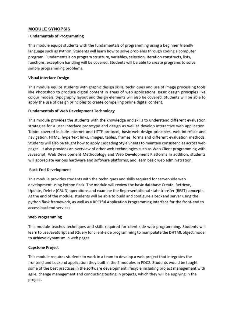 Module Synopsis - NVWP PDF | PDF | World Wide Web | Internet & Web