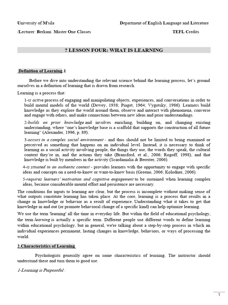 TEFL - Lesson 4 | PDF | Classical Conditioning | Learning