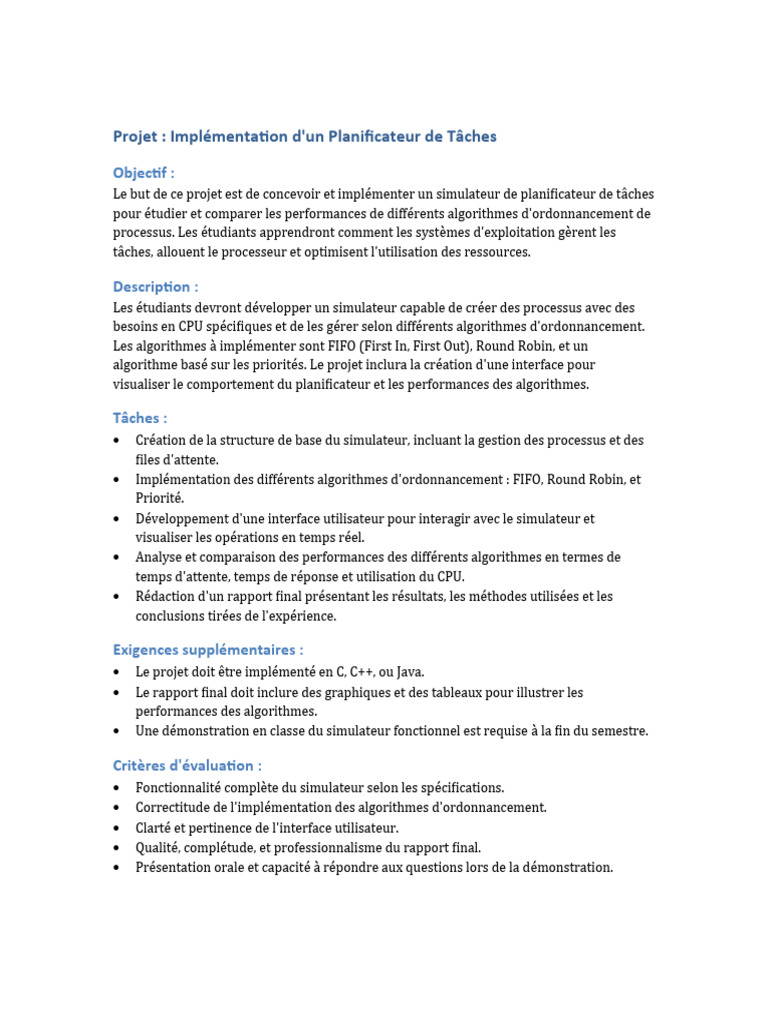 Projet Planificateur de Taches | PDF | Ordinateurs