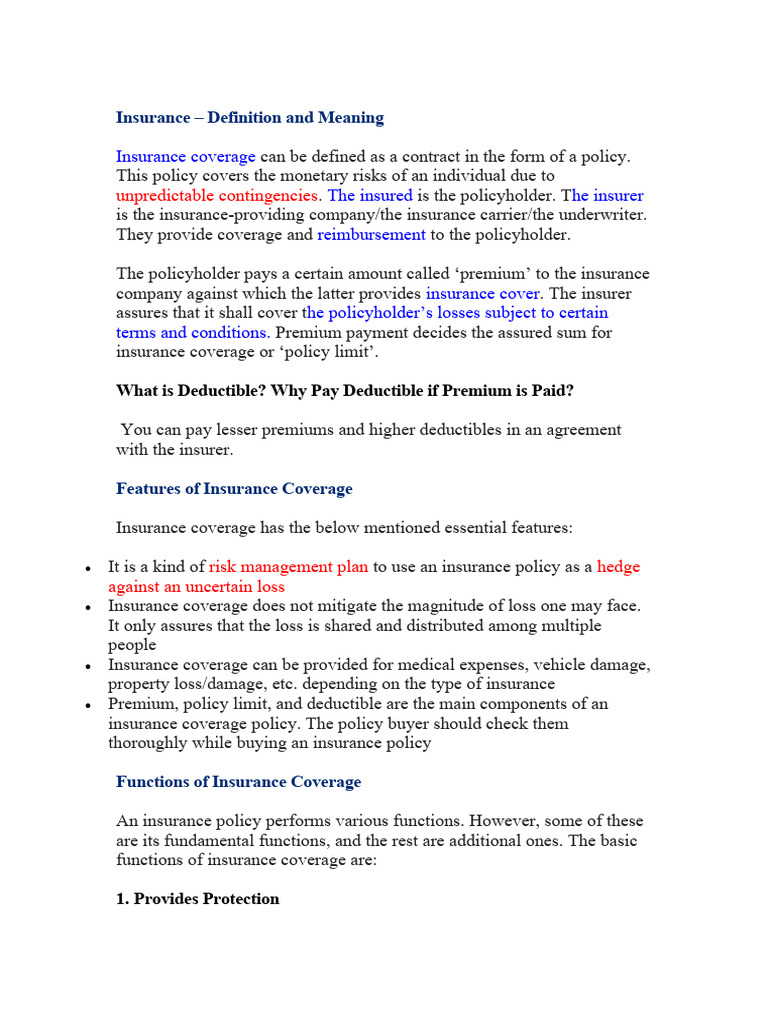 Insurance - Definition and Meaning 2 | PDF | Insurance | Deductible