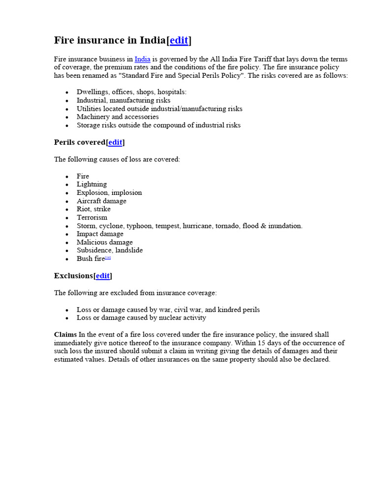 Fire Insurance in India | PDF