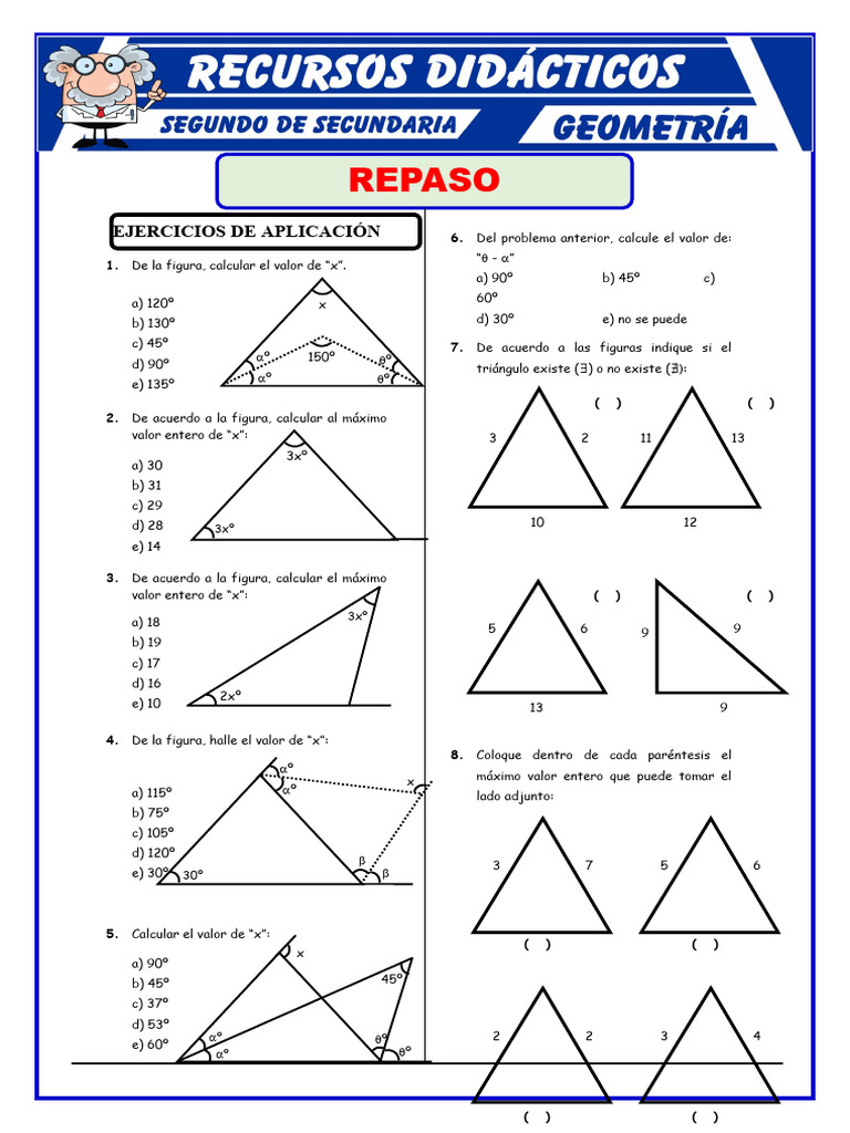 Problemas de Triangulos para Segundo de Secundaria | PDF | Geometría triangular | Geometría ...